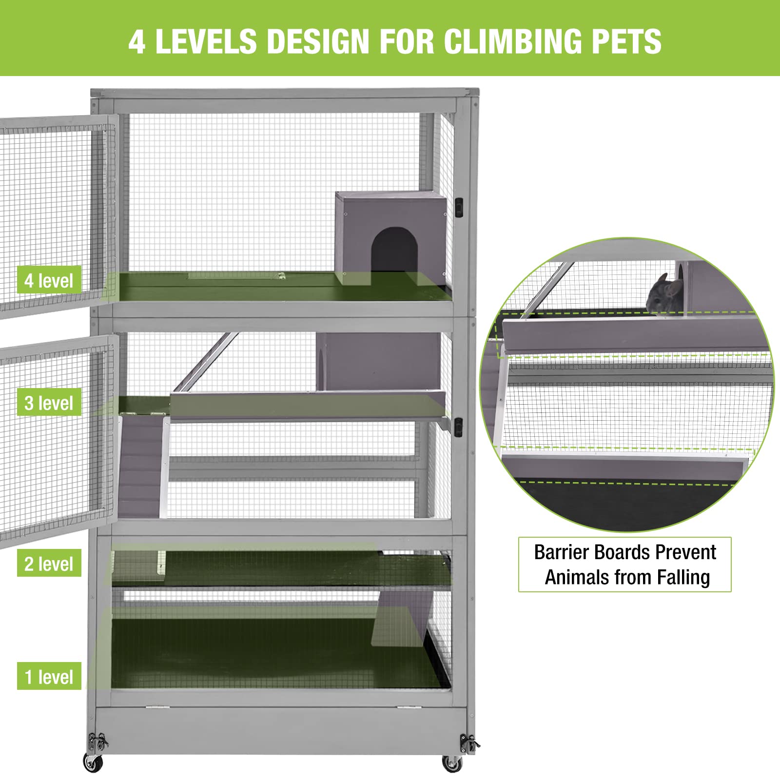 GUTINNEEN Large Critter Nation Cage for Chinchilla Ferret Rat Squirrel Lizard Chameleon Small Animal, Anti-Chewing, Movable
