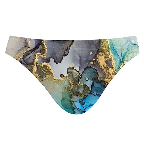 Mixed Blue, Grey, Golden Alcohol Ink Abstract Marble Texture Men's Boxer Brief, Sexy Swim Underwear Board Shorts Swimwear Hot Body Bikini Trunks Thong Swimsuit Bathing Suit for Sports(XXXL)