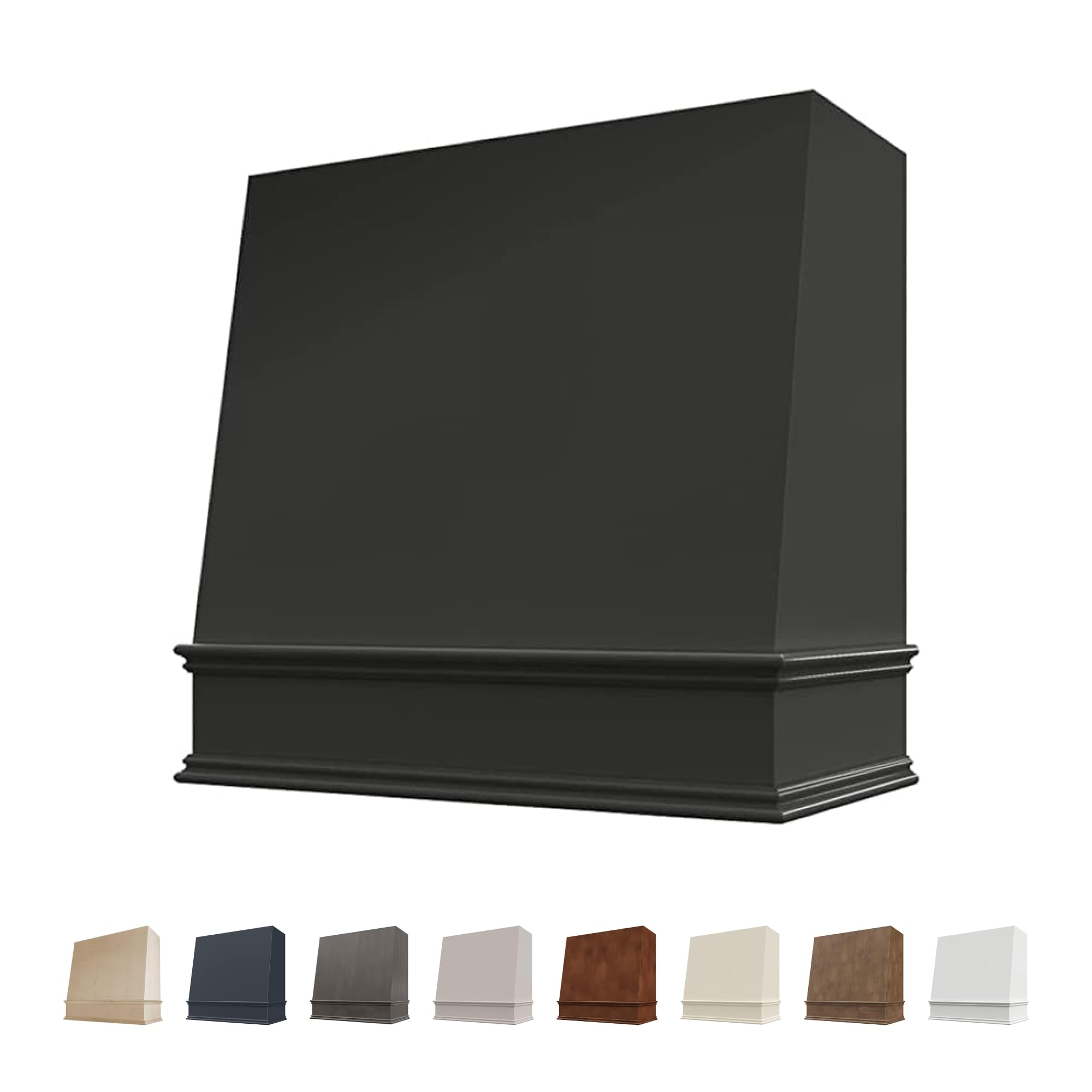 Riley & Higgs Angled Front Black Range Hood Cover With Decorative Molding - Wall Mounted Wood Range Hood Covers, Plywood and Maple | (31.5 W x 36 H inches)