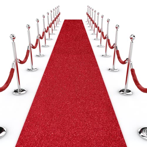 Shihanee Sequin Aisle Runner for Weddings 2 x 15 ft Glitter Wedding Rug Runner with Carpet Tape Sparkly Wedding Outdoor Floor Runner Floor Carpet Runner for Prom Ceremony Event Party Decoration (Red)