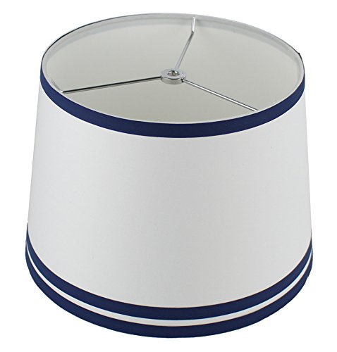 Urbanest White with Double Trim French Drum Lampshade, 10-inch by 12-inch by 8.5-inch, Navy Blue, Spider