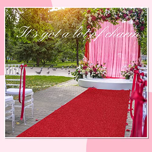 Shihanee Sequin Aisle Runner for Weddings 2 x 15 ft Glitter Wedding Rug Runner with Carpet Tape Sparkly Wedding Outdoor Floor Runner Floor Carpet Runner for Prom Ceremony Event Party Decoration (Red)