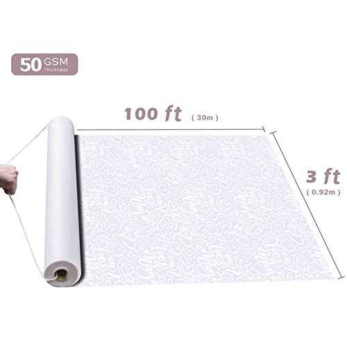 EZLucky Aisle Runner for Wedding Ceremony 3X100ft Includes Pull String, Scroll Pattern White Carpet Runner, Great for Wedding Ceremony, Party, Christmas Decorations, Indoor & Outdoor 50gsm Thickness