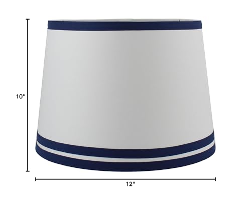 Urbanest White with Double Trim French Drum Lampshade, 10-inch by 12-inch by 8.5-inch, Navy Blue, Spider