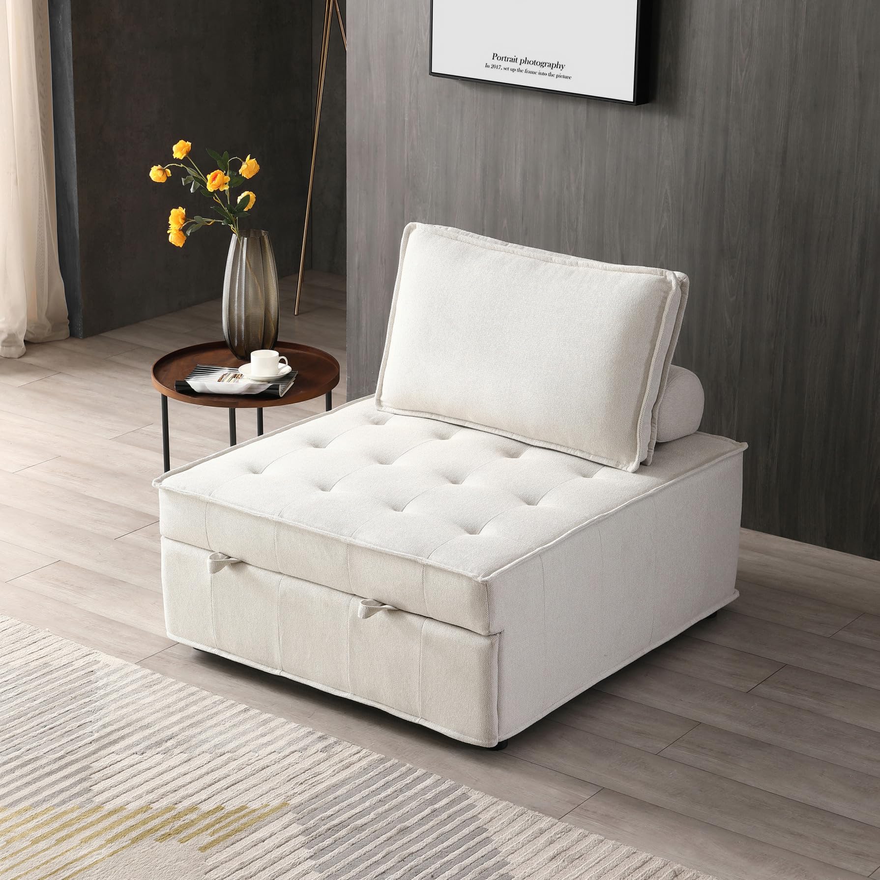 voqoomkl 3 in 1 Faux Leather Ottoman Sectional Sofa Bed, Convertible Modular Sofa Sleeper Couch with Pull Out Bed Single Sleeper Lazy Sofa Bed with Pillow for Small Space,Apartment