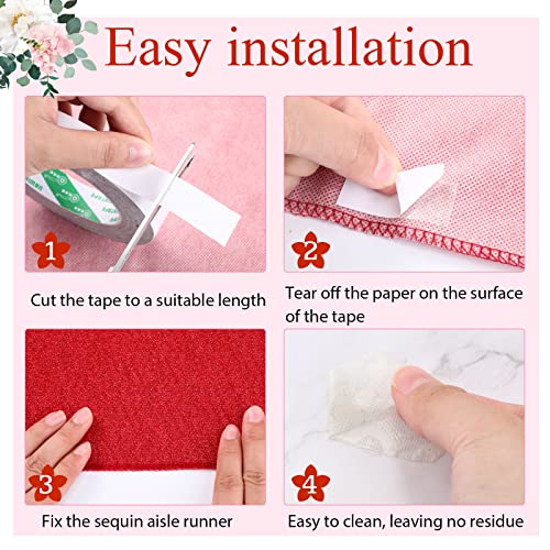 Shihanee Sequin Aisle Runner for Weddings 2 x 15 ft Glitter Wedding Rug Runner with Carpet Tape Sparkly Wedding Outdoor Floor Runner Floor Carpet Runner for Prom Ceremony Event Party Decoration (Red)