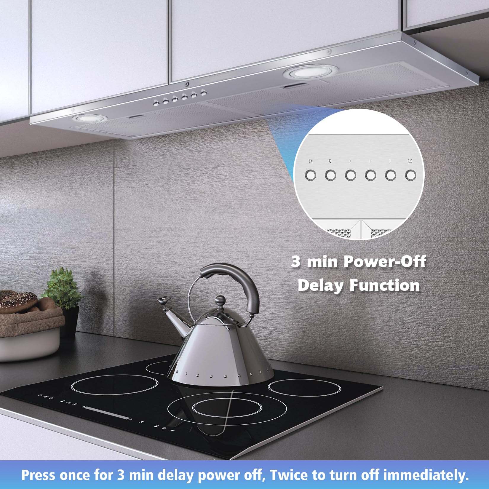ONEEON 30" Range Hood Insert - 500 CFM Stainless Steel Built-in Kitchen Vent w/ 4-Speed Exhaust Fan, Dishwasher-Safe Baffle Filters, LED Lights & 3-Min Delayed Shutdown