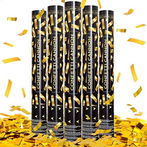 Gold Confetti Cannon Party Poppers,15 Inch+Longer Confetti Poppers(5 Packs)Confetti Shooters for Birthday Wedding Celebration Photo Shoot New Year's Eve confetti Gun