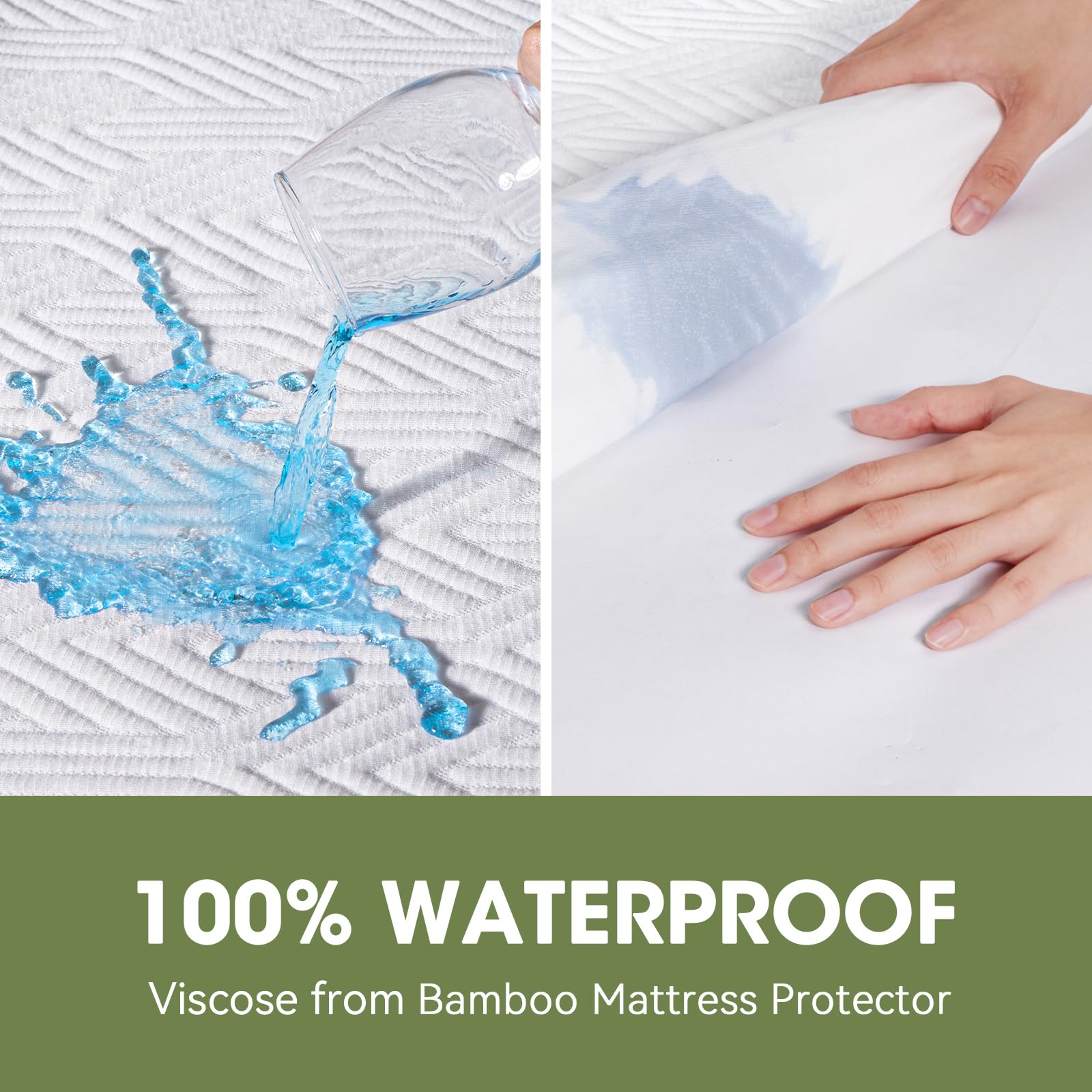 HYLEORY Queen Size Waterproof Mattress Protector Viscose Made from Bamboo Cooling Mattress Pad Cover Breathable Soft 3D Air Fabric Noiseless Washable Fitted Sheet with Deep Pocket Up to 21"