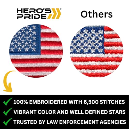 6 Pack Hero's Pride Tactical American Flag Patches - 3-3/8" x 2" Embroidered USA Uniform Emblem Patch - Sew On Designed for Military and Tactical Clothing - Reverse USA Flag (6 Pieces)
