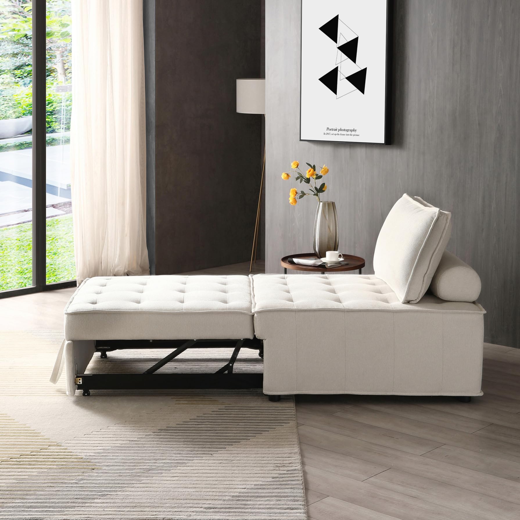 voqoomkl 3 in 1 Faux Leather Ottoman Sectional Sofa Bed, Convertible Modular Sofa Sleeper Couch with Pull Out Bed Single Sleeper Lazy Sofa Bed with Pillow for Small Space,Apartment