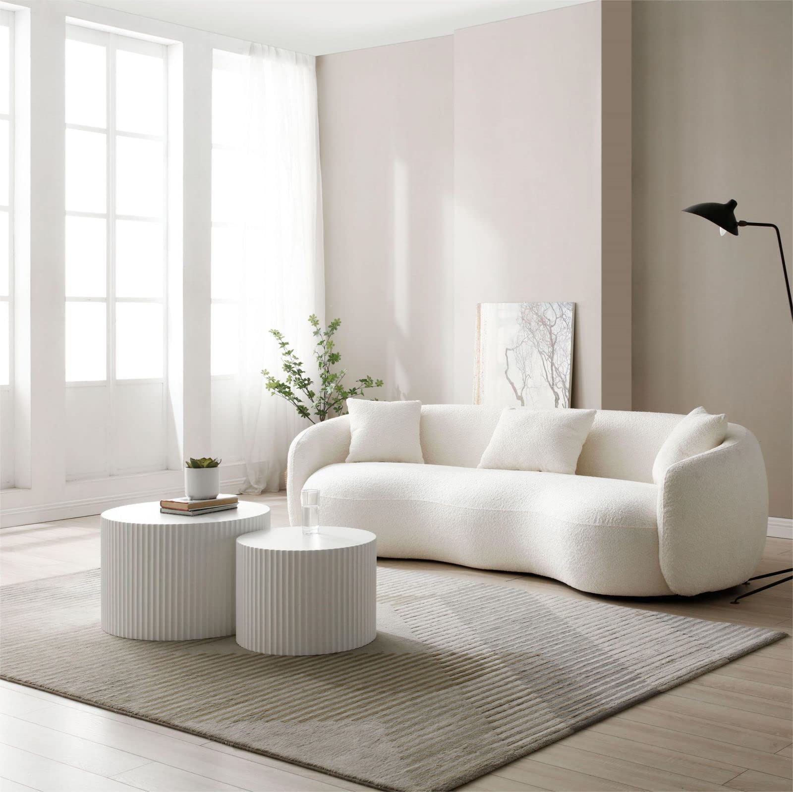 KEVINSPACE Round Coffee Table Set of 2 Nesting CoffeeTable Modern for Living Room, Round End TableSet, Wooden Circle Side Table No Need Assembly Accent Furniture for Bedroom Balcony Lounge White