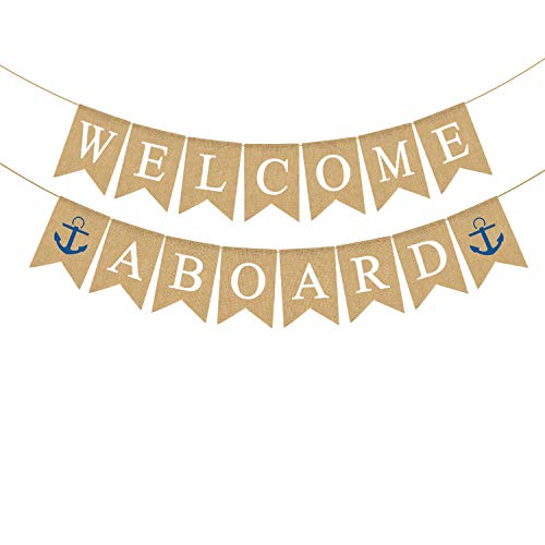 Rainlemon Jute Burlap Welcome Aboard Banner Nautical Boy Baby Shower Birthday Party Nursery Garland Decoration