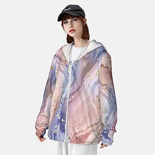 Alcohol Ink Painting Marble Sun Protection Outdoor Full Zip Hoodie Long Sun Shirts