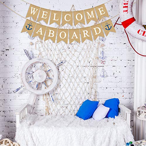 Rainlemon Jute Burlap Welcome Aboard Banner Nautical Boy Baby Shower Birthday Party Nursery Garland Decoration