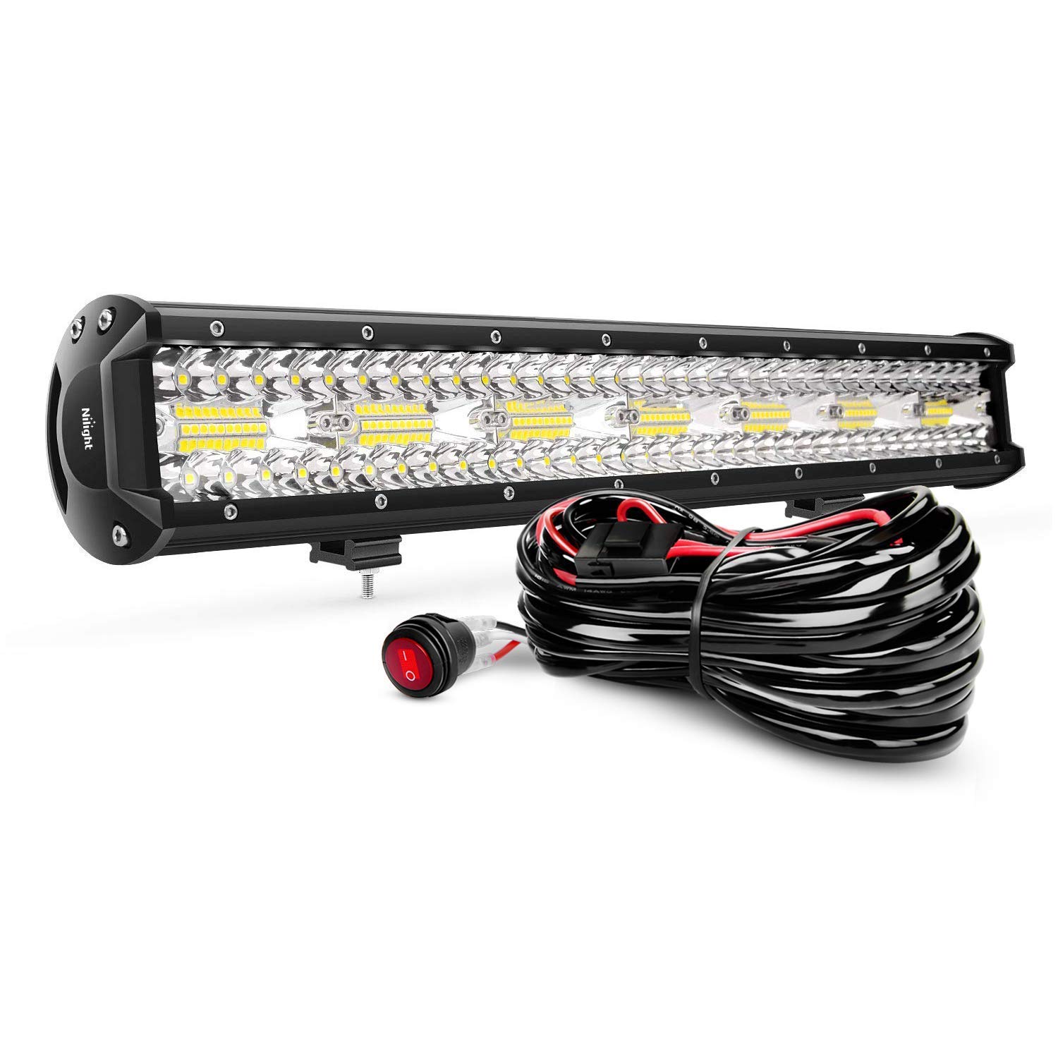 Nilight 20Inch 420w Triple Row Flood Spot Combo 42000LM Bar With Heavy Duty Wiring Harness for Off Road Lights