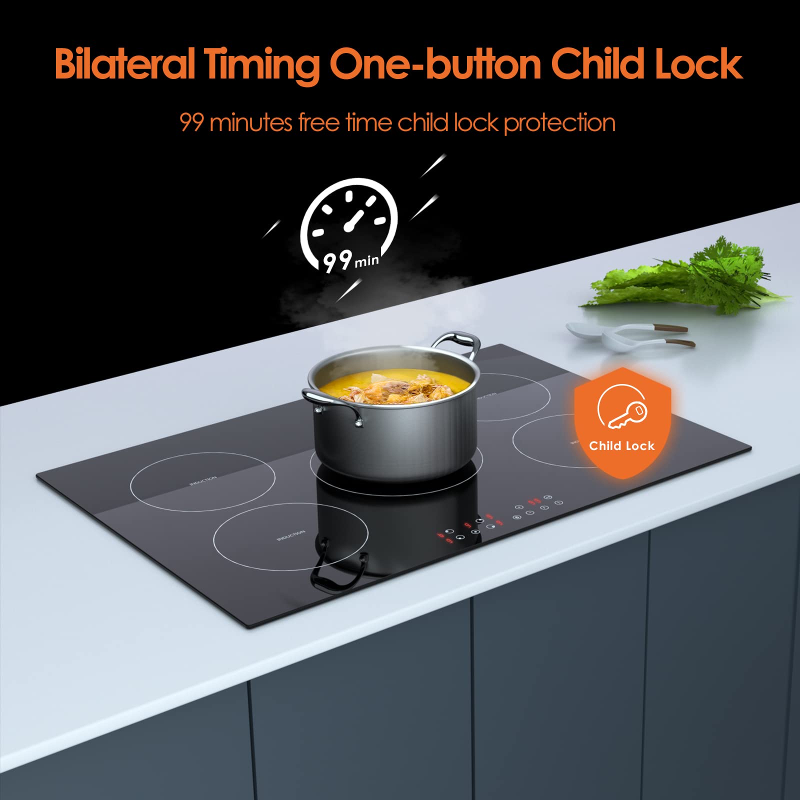 Davivy 30 Inch Induction Cooktop,5 Burners Built-in Induction Cooktop,Induction Stove Top - 9 Heating Level,Child Safety Lock,Sensor Touch Control,Timer, 220~240V, 9300W