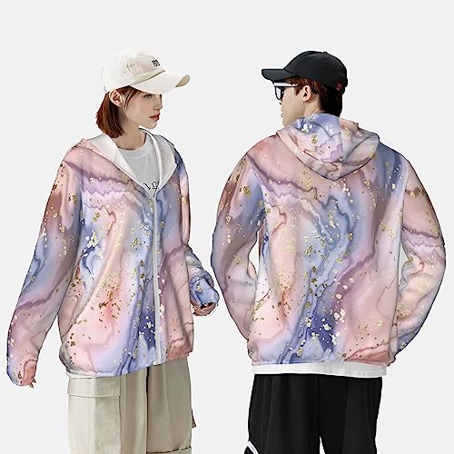 Alcohol Ink Painting Marble Sun Protection Outdoor Full Zip Hoodie Long Sun Shirts