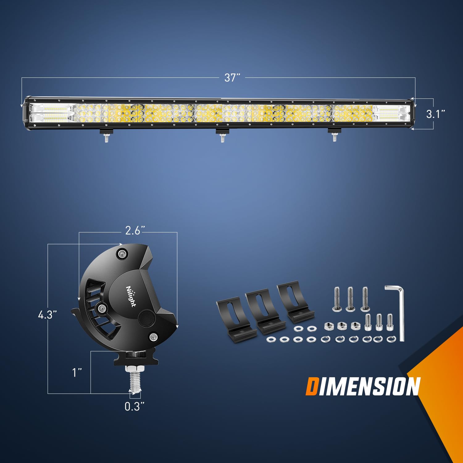 Nilight - 18007C-A 37Inch Triple Row Led Light Bar 468W Flood Spot Combo 46800LM Driving Lights Boat Led Off-Road Lights for Trucks