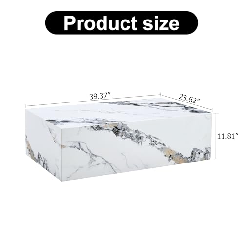 Maotifeys White Marble Coffee Table for Living Room Rectangular Faux Marble Center Table Modern Elegant Wooden Cocktail Table for Home Office -Fully Assembled
