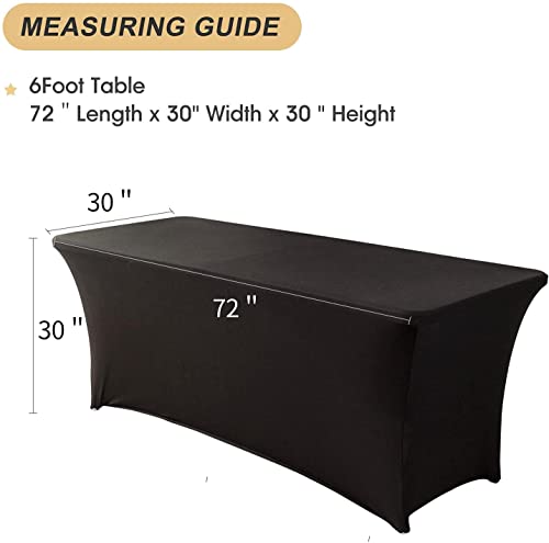 2 Pack Spandex Table Cover Fitted Rectangular Tablecloth Stretchable Fabric Tablecloth for Party, Banquet, Wedding and Events (6FT, Black)