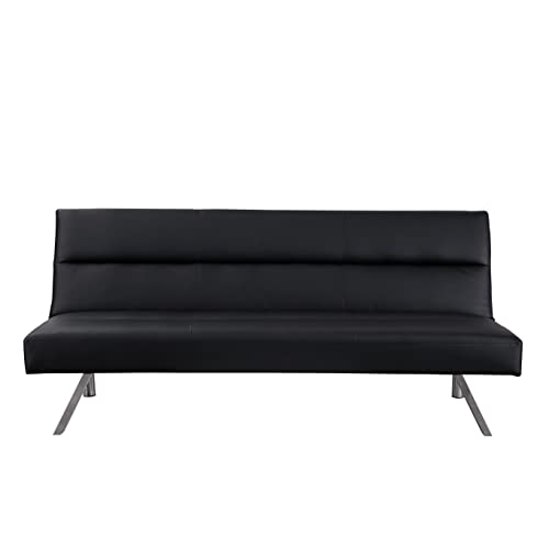 Naomi Home Black Faux Leather Futon Sofa Bed, 66"W x 31"D x 28.3"H, 3-Position Reclining, 500 lbs Weight Capacity