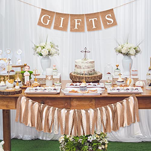 Tallew 2 Pcs Boho Burlap Banner Baby Shower Decorations Set Include Rustic Gift Decor Bunting Sign Gifts Lace Tassel Garland Rag Tie for Party Wedding Bridal Farmhouse