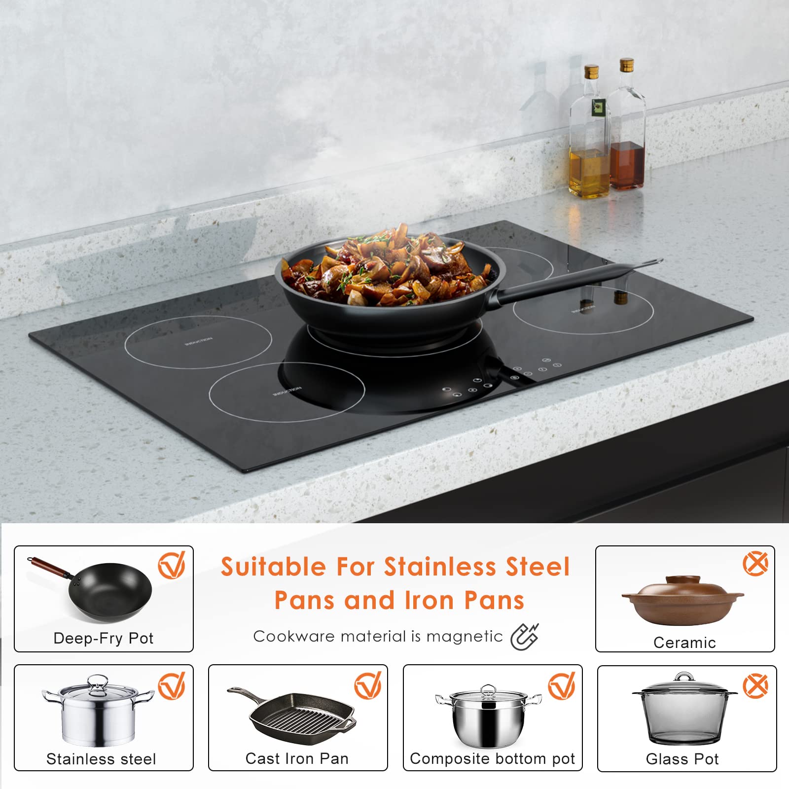 Davivy 30 Inch Induction Cooktop,5 Burners Built-in Induction Cooktop,Induction Stove Top - 9 Heating Level,Child Safety Lock,Sensor Touch Control,Timer, 220~240V, 9300W