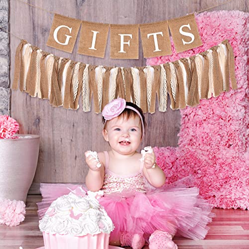 Tallew 2 Pcs Boho Burlap Banner Baby Shower Decorations Set Include Rustic Gift Decor Bunting Sign Gifts Lace Tassel Garland Rag Tie for Party Wedding Bridal Farmhouse