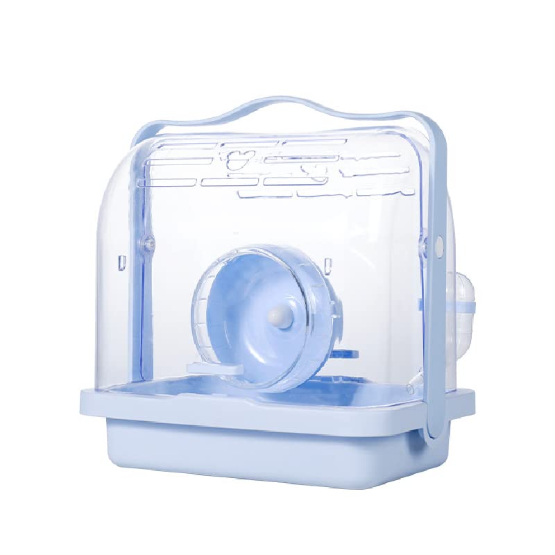 Portable Transparent Small Animal Cage for Pet Hamsters, Gerbils, or Mice, with Free Water Bottle and Running Wheel - Hamster House and Habitat for Reptiles. Perfect for Home or Travel (Blue)