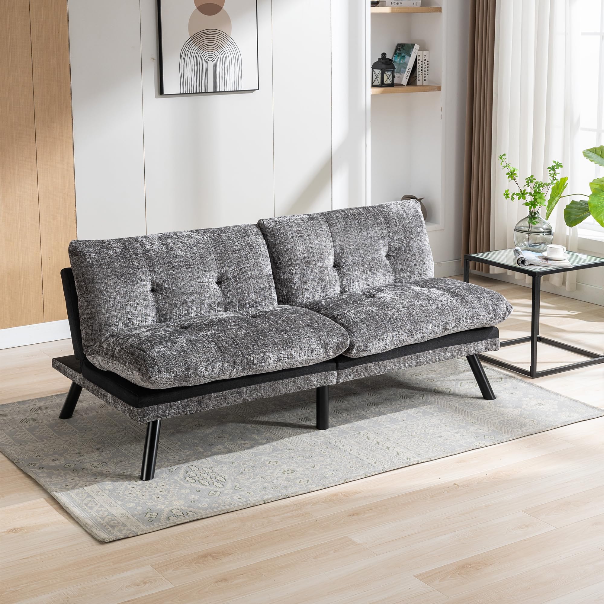 Futon Sofa Bed,Convertible Folding Futon Couch Breathable Small Couch for Compact Living Studio in Living Room and Bedroom,Offices,Dorm Loveseat (Grey)