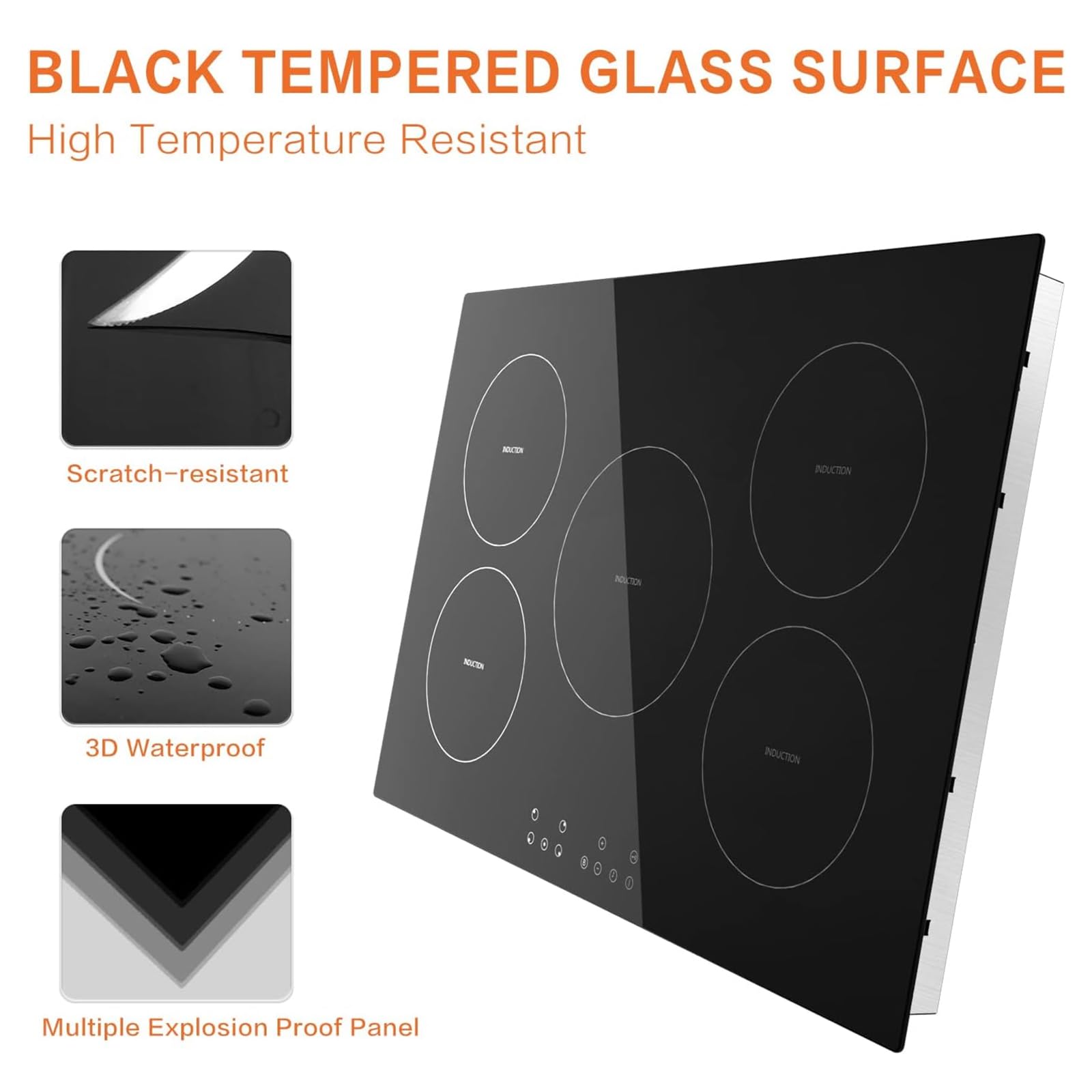 Davivy 30 Inch Induction Cooktop,5 Burners Built-in Induction Cooktop,Induction Stove Top - 9 Heating Level,Child Safety Lock,Sensor Touch Control,Timer, 220~240V, 9300W