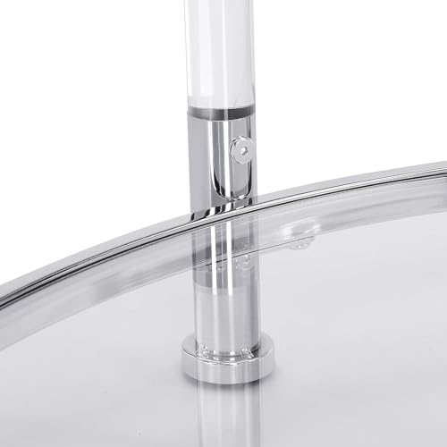 Round Coffee Table with Silver Metal Base, 2-Tier Acrylic Clear Glass Coffee Table with Storage Shelf, Center Table Modern Coffee Table Tea Table Cocktail Table Living Room Table, Circle Coffee Table