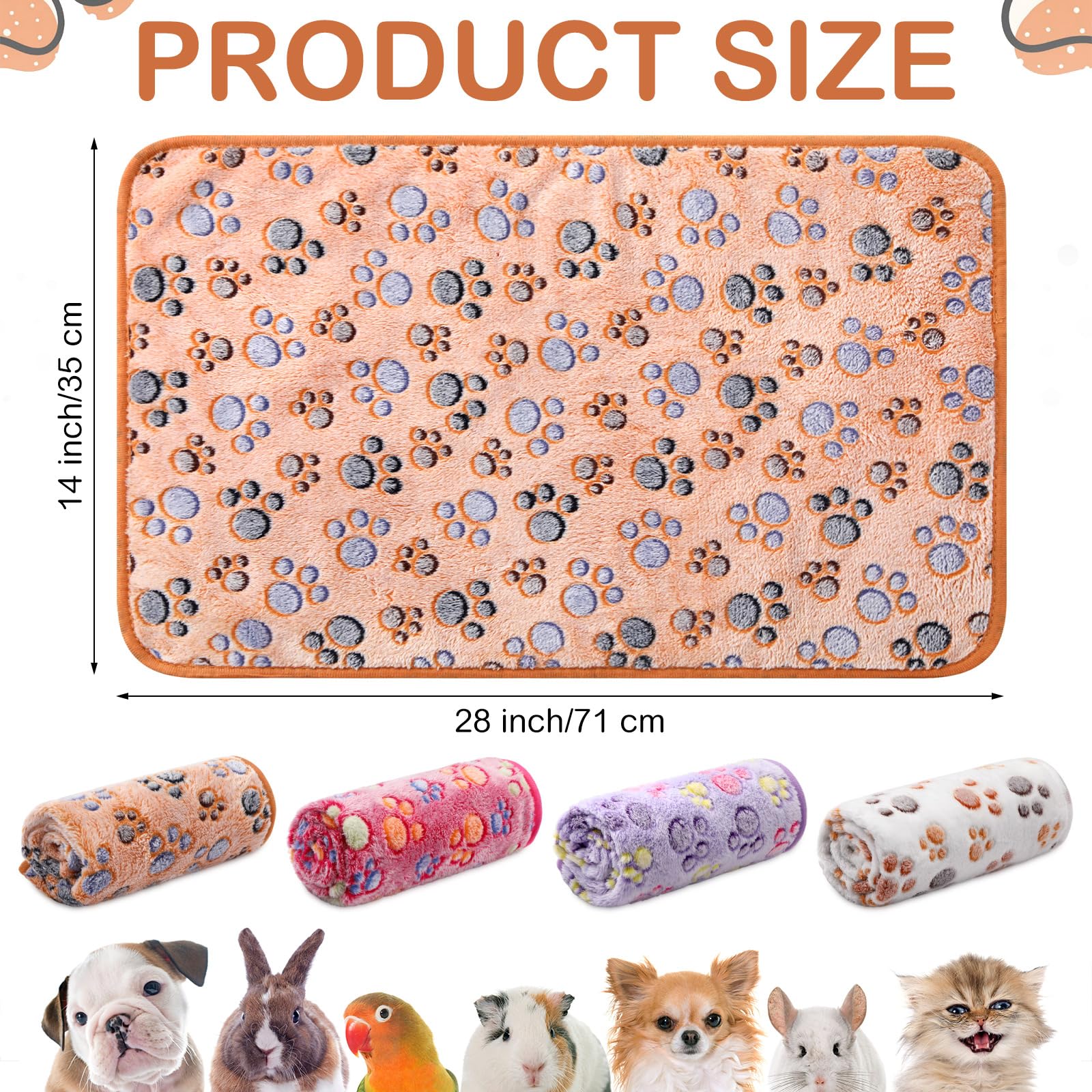 4 Pcs Waterproof Guinea Pig Blankets Washable Small Animal Fleece Bedding Absorbent Guinea Pig Cage Liners Reusable Pet Pee Pad Sleep Mat Pad Cover for Hamster Ferret (Paw Print, 28 x 14 Inch)