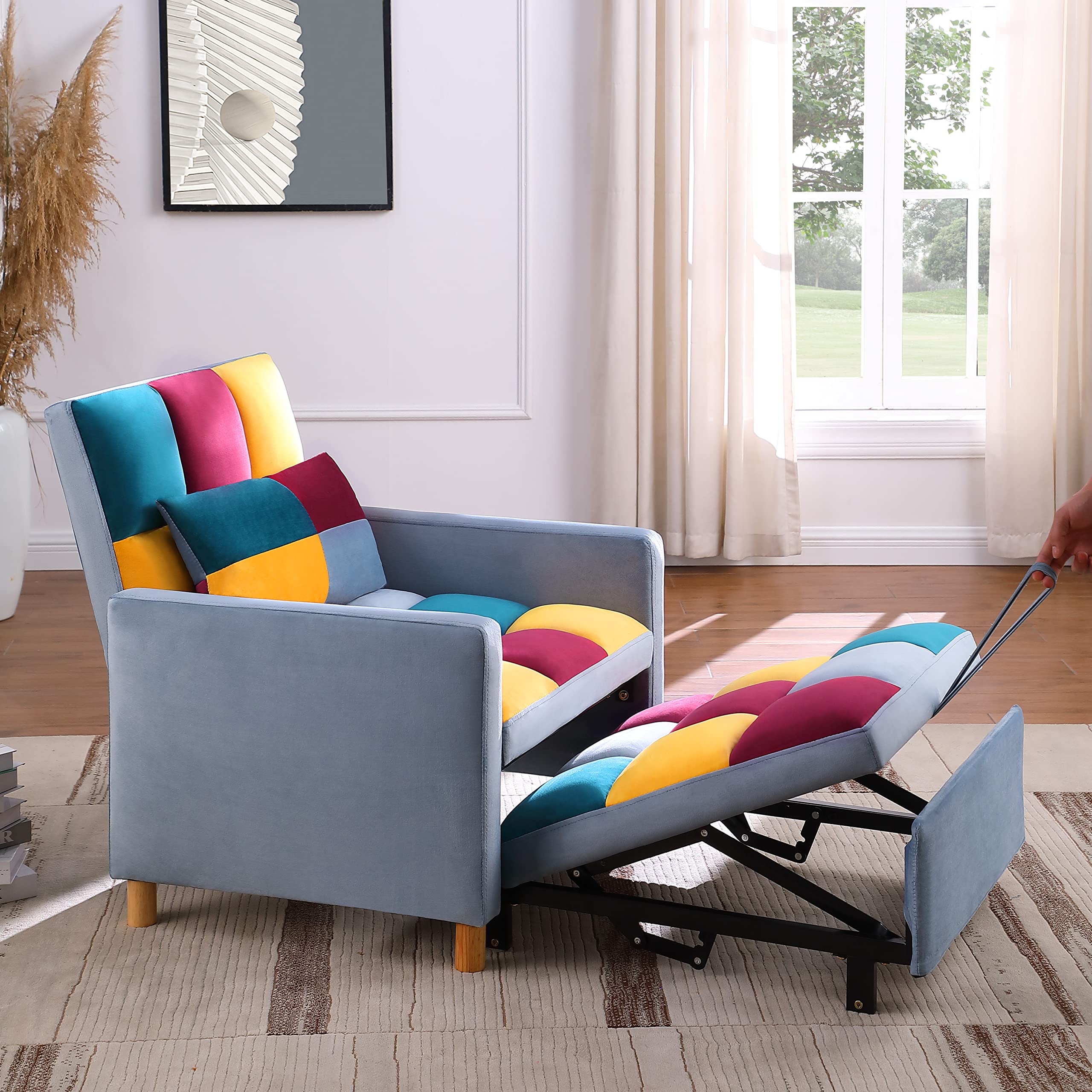ODUWA Convertible Chair Bed,3-in-1 Sleeper Single Sofa Chair Bed with Pillow,Adjustable Backrest Recliner with Soft Velvet Fabric,Pull Out Sleeper Bed for Living Room,Dorm,Apartment,Bedroom or Office