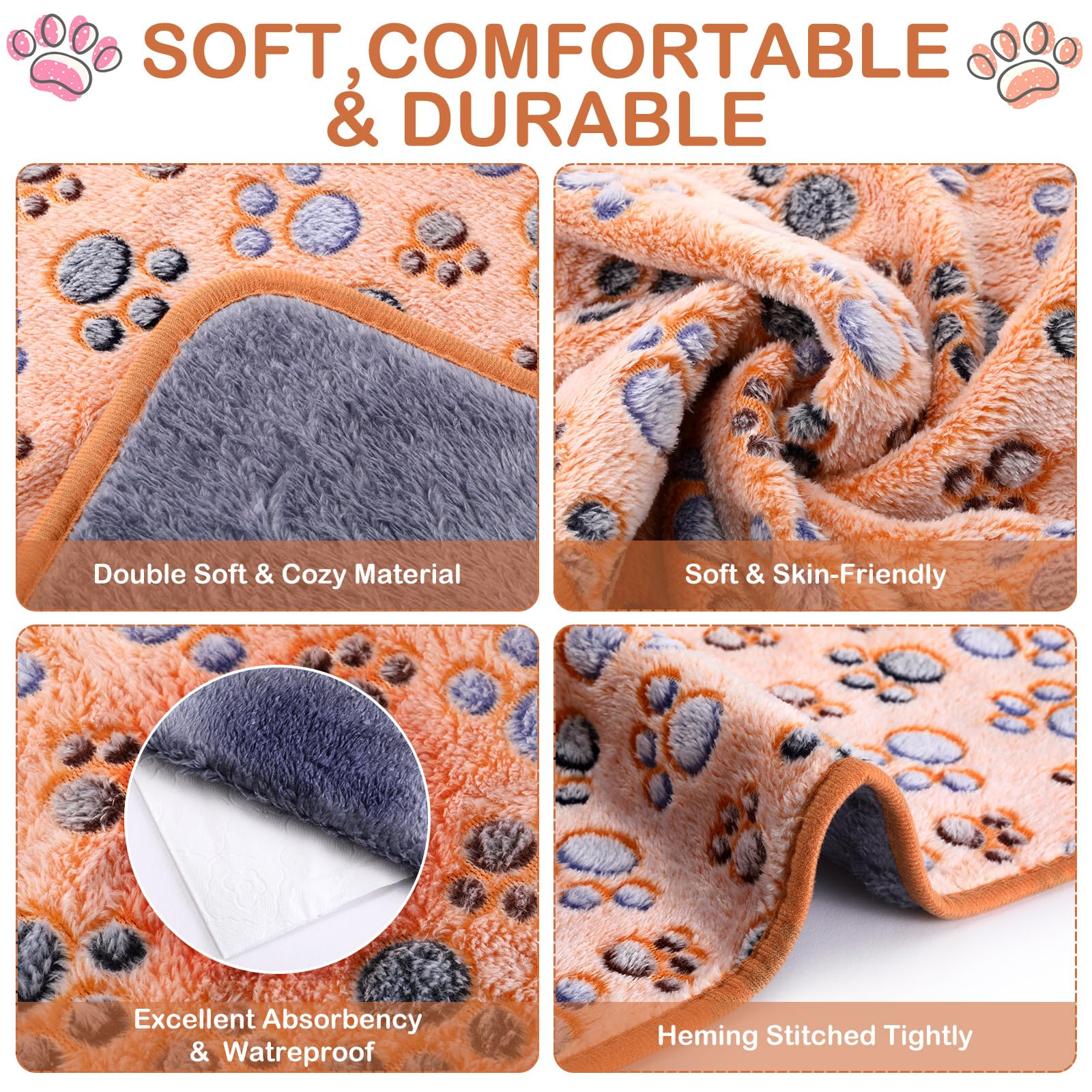 4 Pcs Waterproof Guinea Pig Blankets Washable Small Animal Fleece Bedding Absorbent Guinea Pig Cage Liners Reusable Pet Pee Pad Sleep Mat Pad Cover for Hamster Ferret (Paw Print, 28 x 14 Inch)