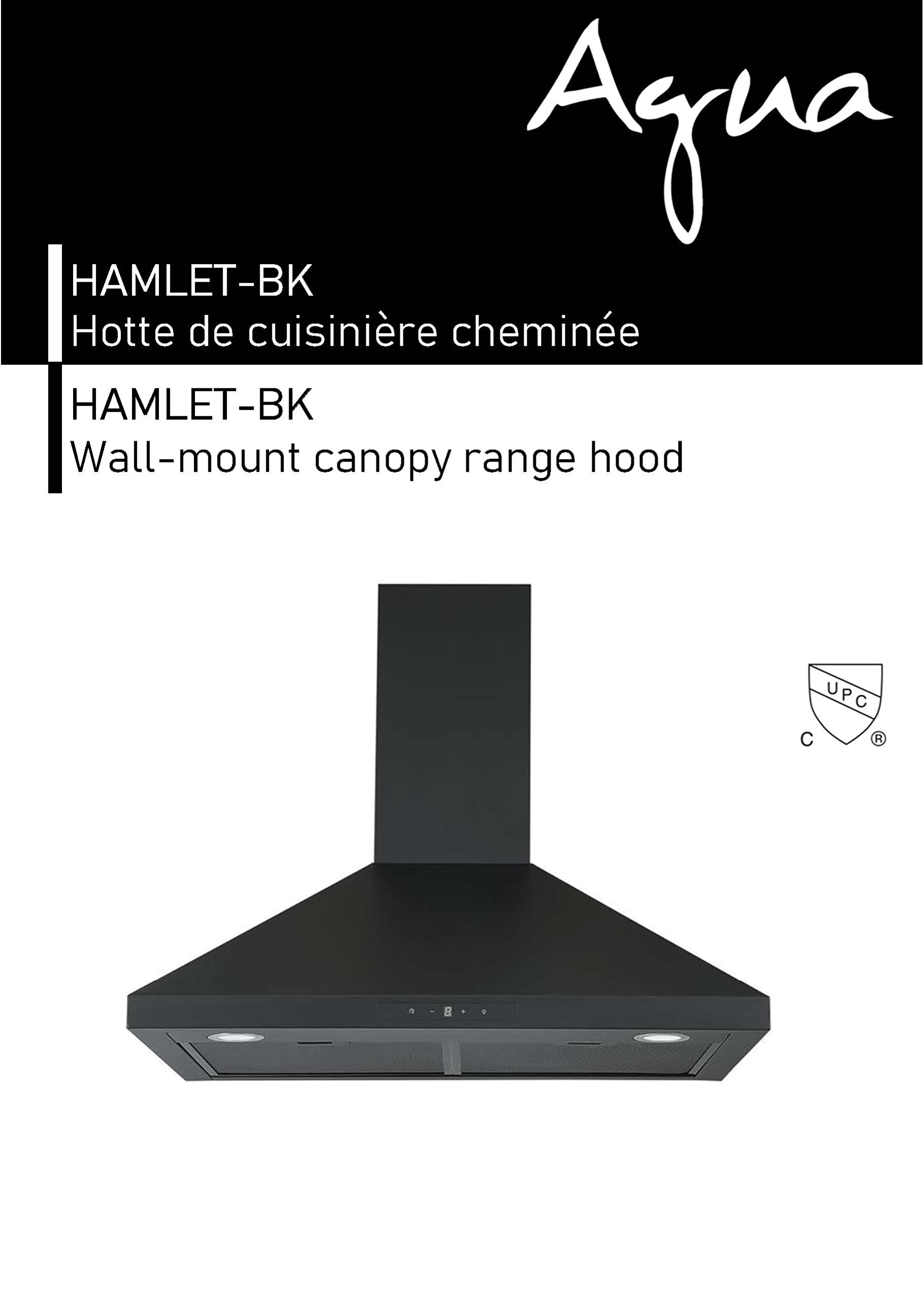 Agua Canada Range Hood Pyramid Stainless Steel Wall Mount, 30 Inches 500 CFM w Leds lights Hamlet.