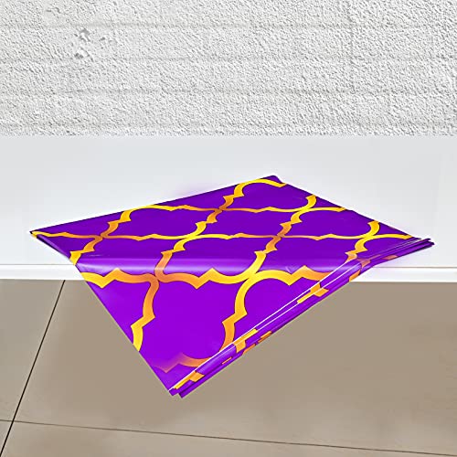 2 Pcs Arabian Tablecloth Purple Gold Lattice Plastic Table Covers 87 x 51 Inches Arabian Nights Themed Party Decorations for Arabian Nights Party Supplies