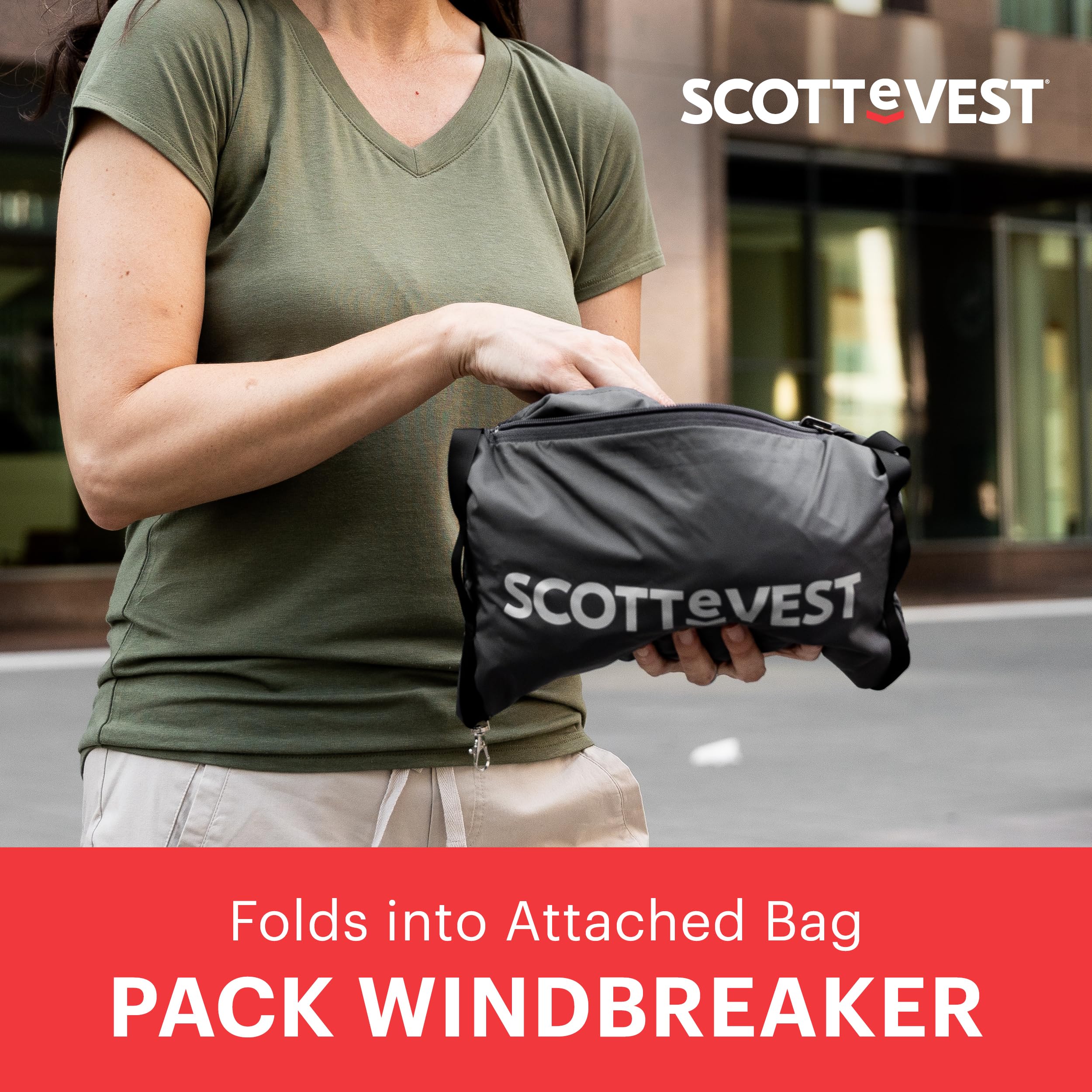 SCOTTeVEST Pack Windbreaker Jacket for Women - 19 Hidden Pockets - Lightweight Water Repellent Coat for Travel & More (Red, M1)