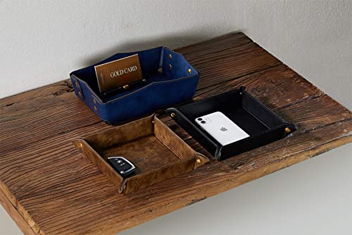 OARIE Leather Bedside Storage Tray - Jewelry Organizer for Men - Key Wallet Coin Box Travel Valet Tray (Classic Brown)