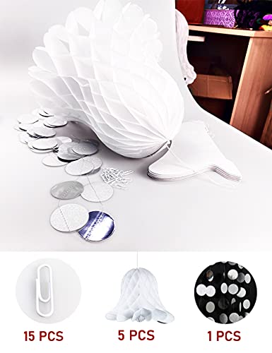 Hanging Paper Bells Honeycomb 5 Pieces and Glittery Silver Tassels,White Bridal Honeycomb Bells Decorating Supplies Suitable for Wedding Decoration, P… (10)