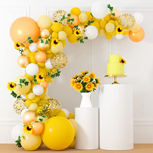 TUPARKA 118 Pack Sunflower Balloon Garland Arch Kit 18 12 10 5 inches Yellow Gold White Balloons with Sunflower Vine Sunflower Baby Shower Decorations for Girl Boy Bee Birthday Wedding Party Supplies