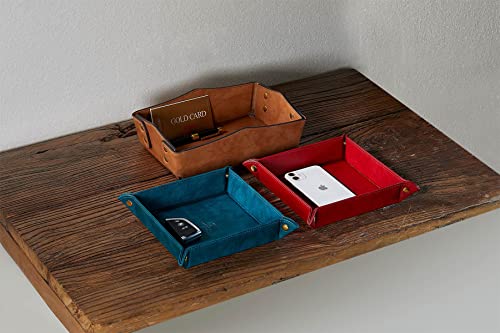 OARIE Leather Bedside Storage Tray - Jewelry Organizer for Men - Key Wallet Coin Box Travel Valet Tray (Classic Brown)