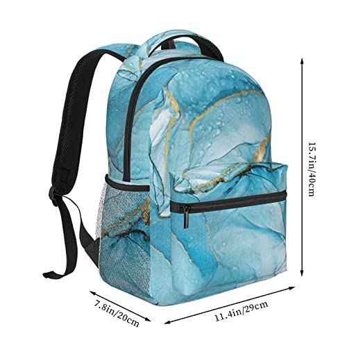 BoeHiop Teal Turquoise Marble Alcohol Ink Lightweight Laptop Backpack for Women Men College Bookbag Casual Daypack Travel Bag