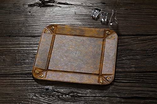 OARIE Leather Bedside Storage Tray - Jewelry Organizer for Men - Key Wallet Coin Box Travel Valet Tray (Classic Brown)