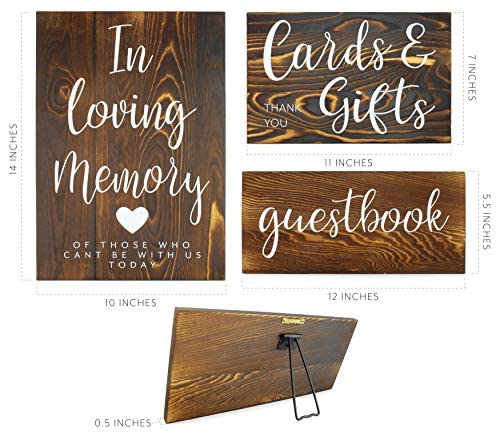 Darware Wooden Wedding Reception Signs (Set of 3, Brown); for Guests, Gifts, and Memorial