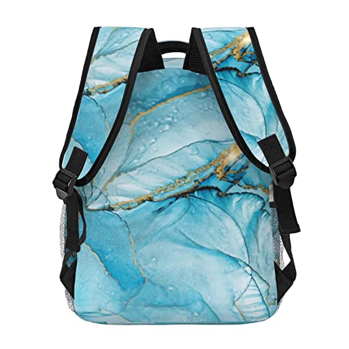 BoeHiop Teal Turquoise Marble Alcohol Ink Lightweight Laptop Backpack for Women Men College Bookbag Casual Daypack Travel Bag