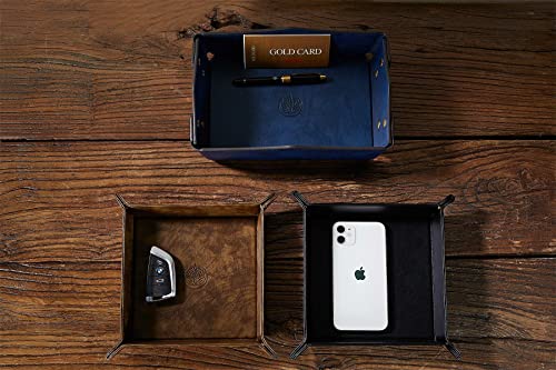 OARIE Leather Bedside Storage Tray - Jewelry Organizer for Men - Key Wallet Coin Box Travel Valet Tray (Classic Brown)