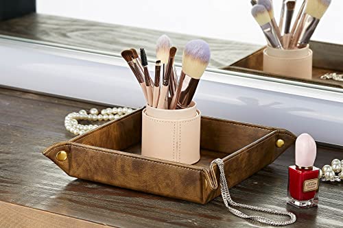 OARIE Leather Bedside Storage Tray - Jewelry Organizer for Men - Key Wallet Coin Box Travel Valet Tray (Classic Brown)