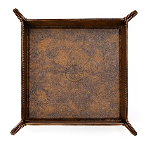 OARIE Leather Bedside Storage Tray - Jewelry Organizer for Men - Key Wallet Coin Box Travel Valet Tray (Classic Brown)